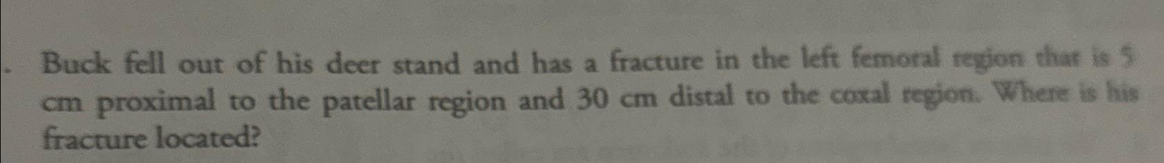 Solved Buck fell out of his deer stand and has a fracture in | Chegg.com