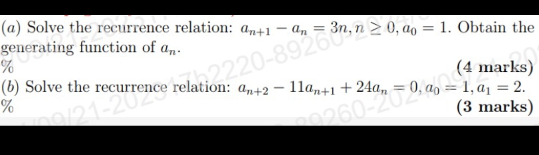 Solved (a) ﻿Solve the recurrence relation: | Chegg.com