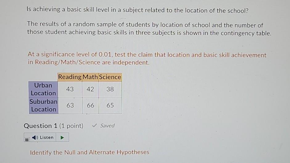 Solved Is achieving a basic skill level in a subject related | Chegg.com