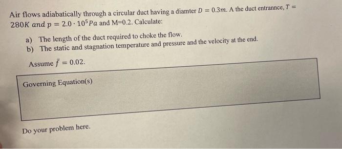 Solved Air flows adiabatically through a circular duct | Chegg.com