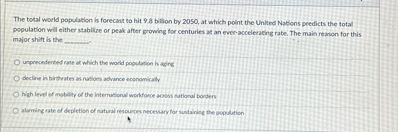 Solved The total world population is forecast to hit 9.8 | Chegg.com
