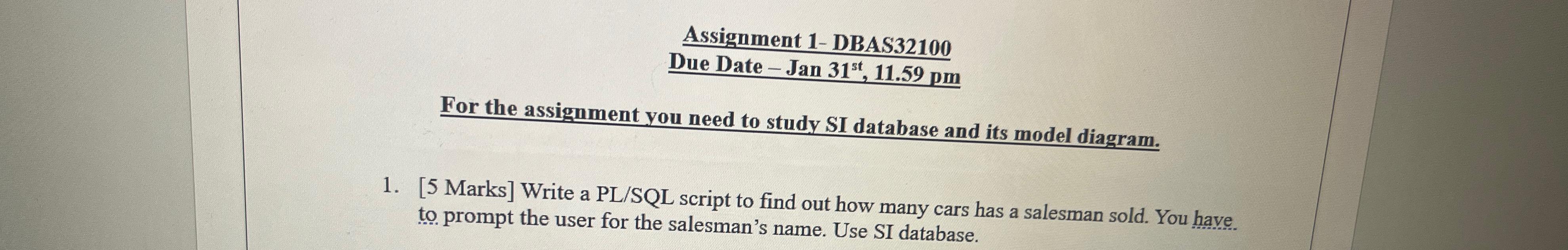 Solved Assignment 1- ﻿DBAS32100Due Date - ﻿Jan | Chegg.com
