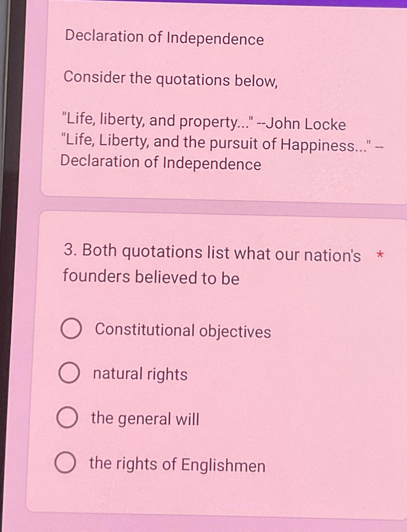 Solved Declaration of IndependenceConsider the quotations | Chegg.com