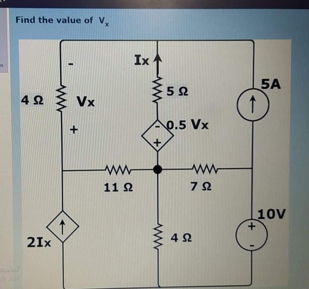 Solved Find the value of VX Ix n ξ5 Ω 5A 4 Ω Vx 1) + 0.5 Vx | Chegg.com