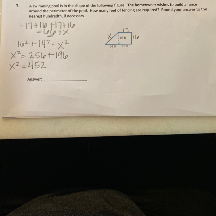 Solved 7. A swimming pool is in the shape of the following | Chegg.com