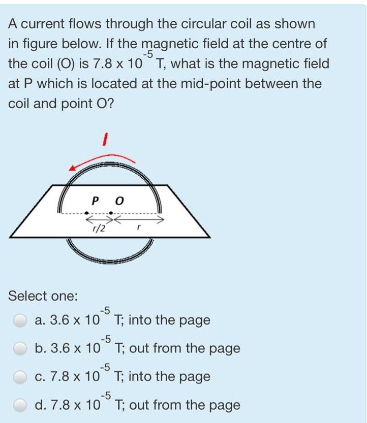 Solved A current flows through the circular coil as shown in | Chegg.com