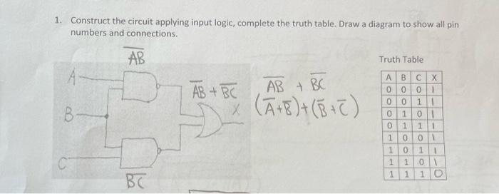 Solved 1. Construct the circuit applying input logic, | Chegg.com