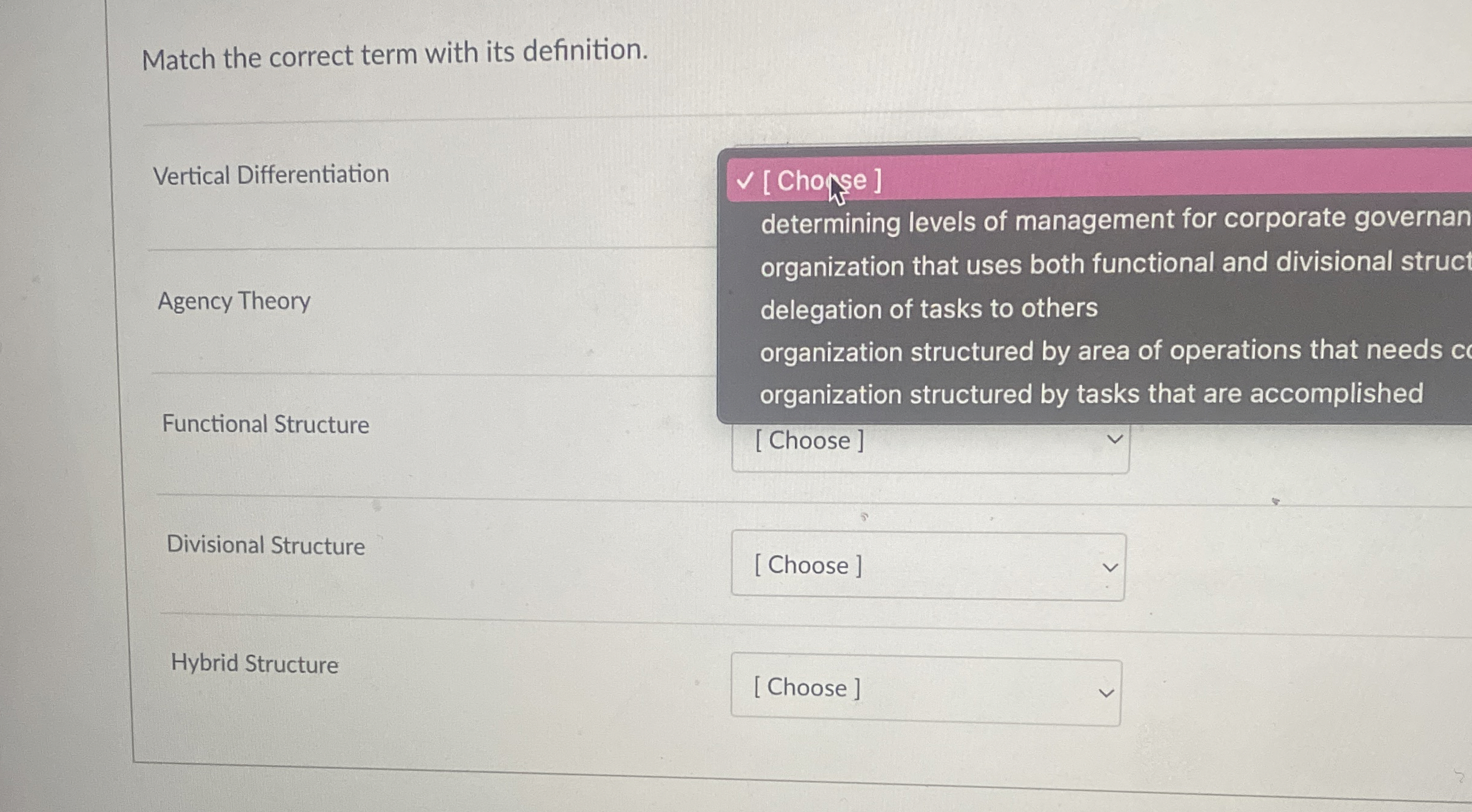 Solved Match the correct term with its definition.Vertical | Chegg.com