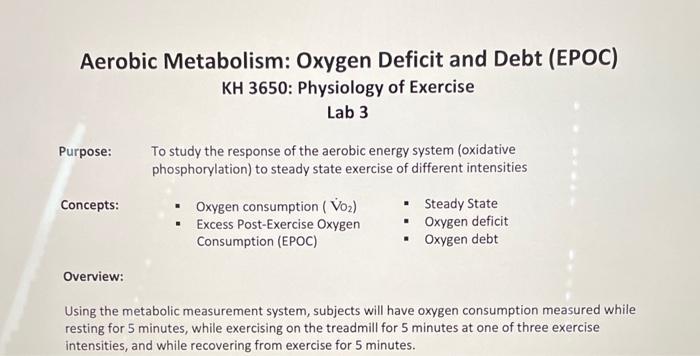 Aerobic Metabolism: Oxygen Deficit and Debt (EPOC) KH | Chegg.com