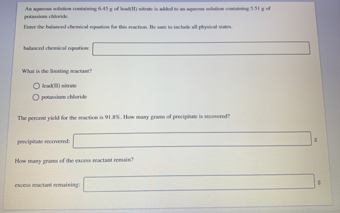 Solved An aqueous solution containing 6.45 g of lead(II) | Chegg.com