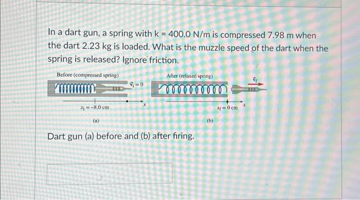 Solved In a dart gun, a spring with k=400.0 N/m is | Chegg.com