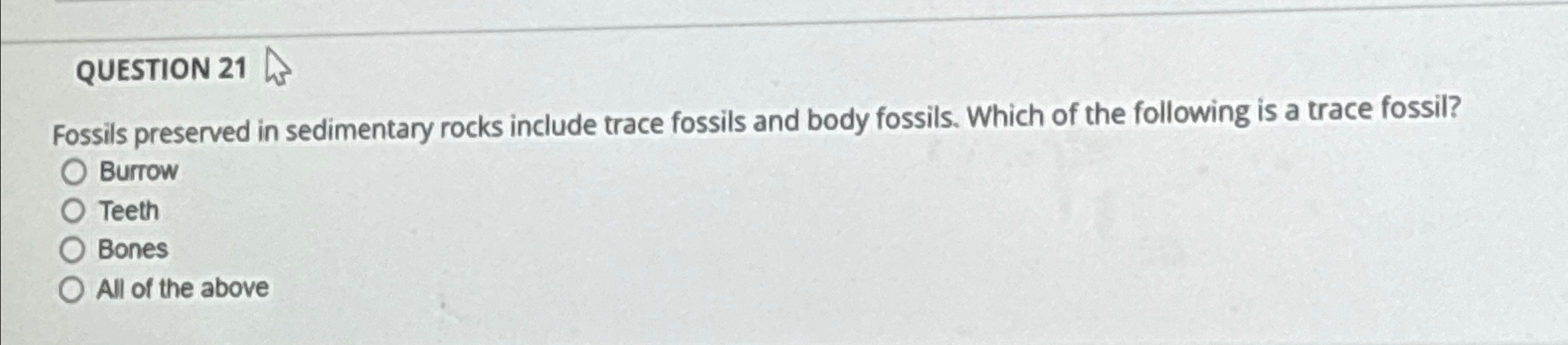 Solved QUESTION 21Fossils preserved in sedimentary rocks | Chegg.com