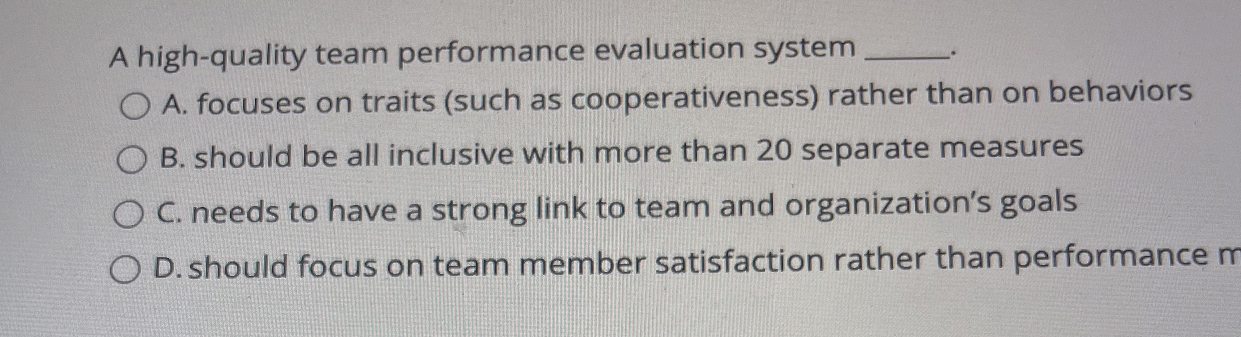 Solved A high-quality team performance evaluation system | Chegg.com