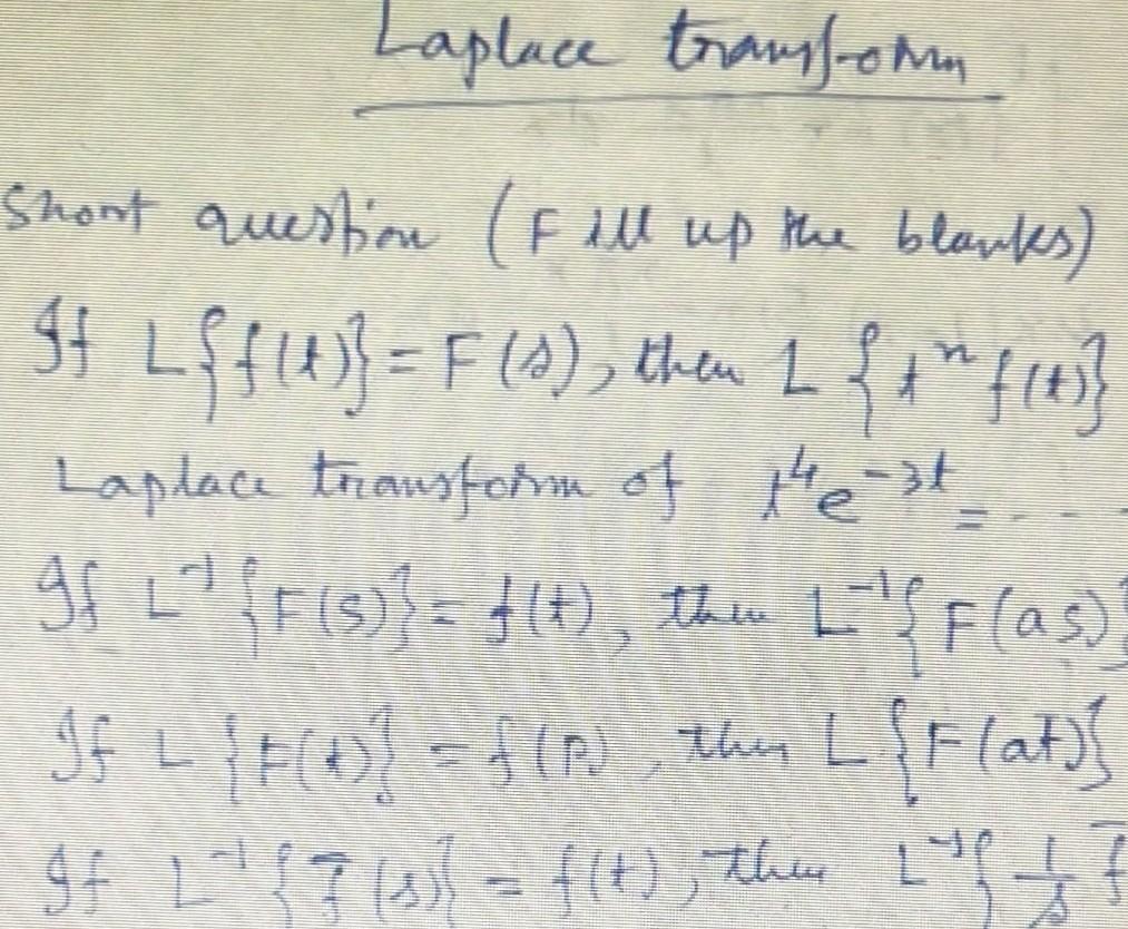 Solved Shont Question F Ill Up The Blanks If L{f T } F S