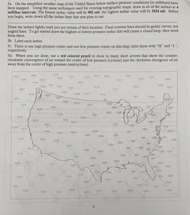 Solved 5a. On the simplified weather map of the United | Chegg.com