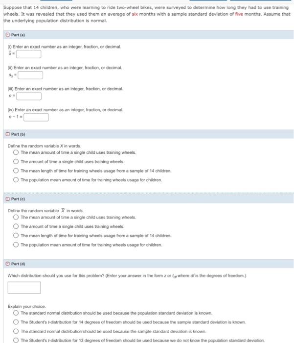 Solved Suppose that 14 children, who were learning to ride | Chegg.com