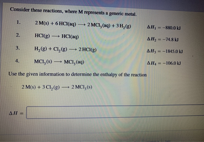 Solved consider these reactions where M represents a generic | Chegg.com