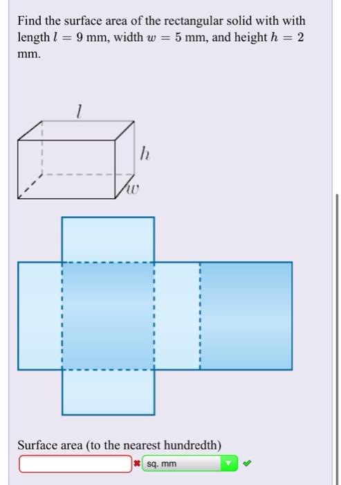 Solved Find the surface area of the rectangular solid with | Chegg.com