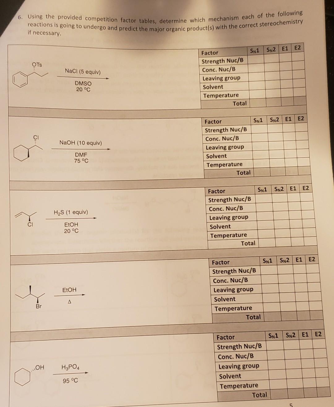 6. Using the provided competition factor tables, | Chegg.com