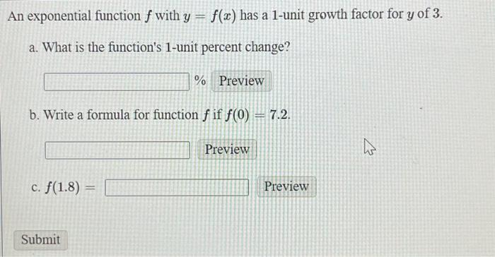 Solved An exponential function f with y=f(x) has a 1-unit | Chegg.com
