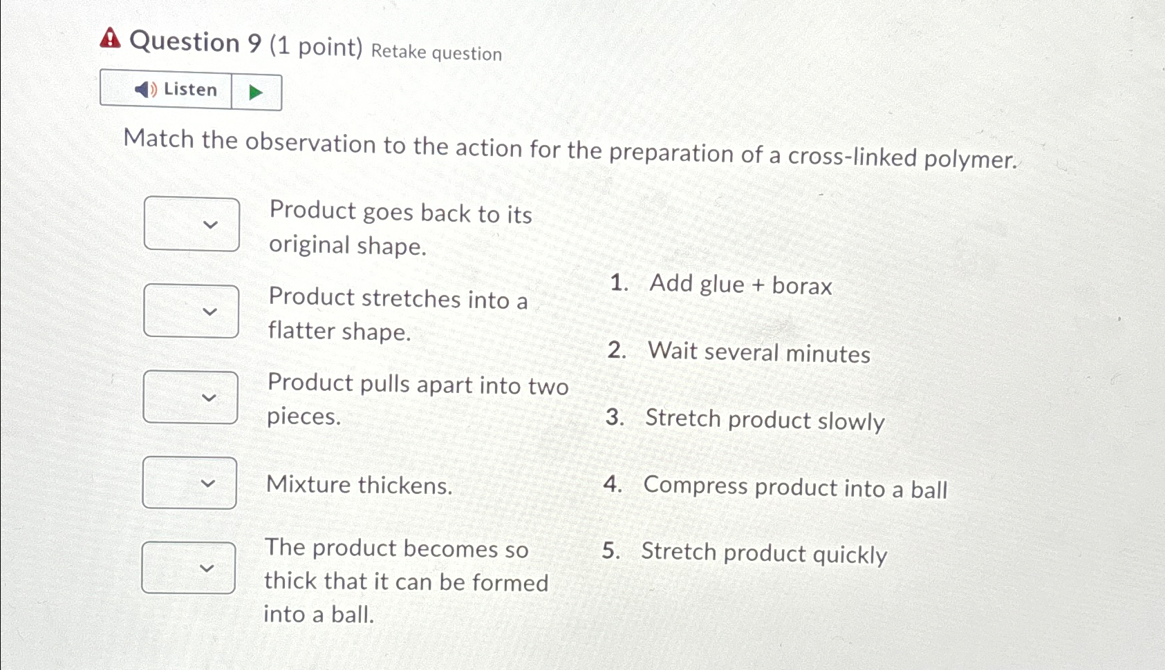 Solved Question 9 (1 ﻿point) ﻿Retake questionMatch the | Chegg.com
