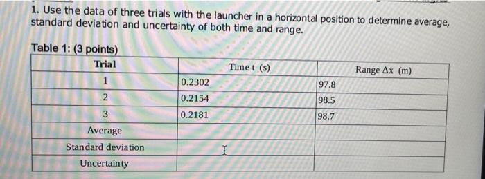 1. Use the data of three trials with the launcher in | Chegg.com