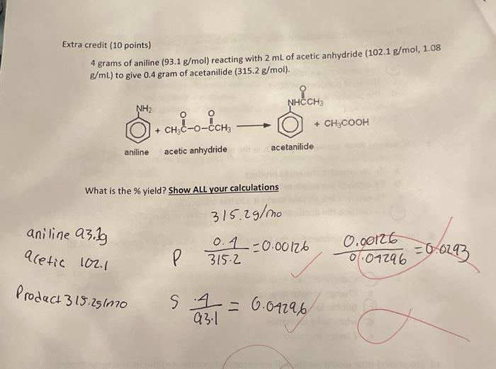 Solved Extra credit (10 points) 4 grams of aniline (93.1 | Chegg.com