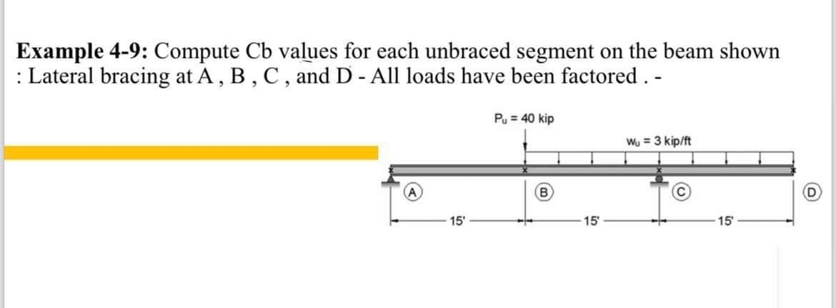[Solved]: Example 4-9: Compute Cb values for each unbraced s
