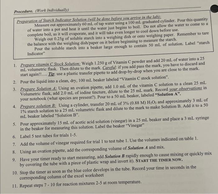 Solved Preparation of Starch Indicator Solution (will be | Chegg.com