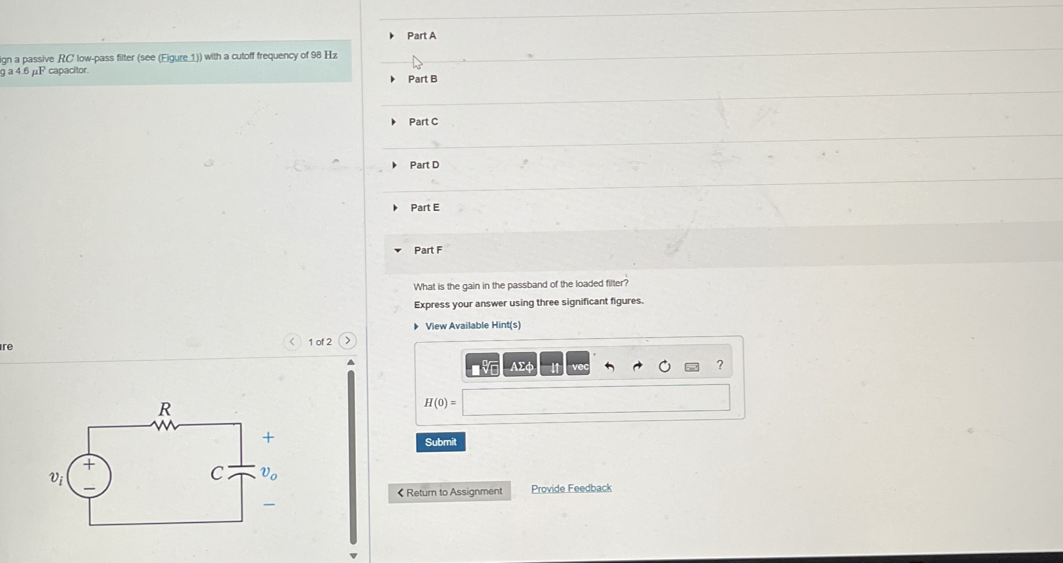 Solved ign a passive RC ﻿low-pass filter (see (Figure 1)) | Chegg.com