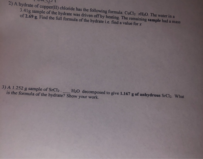 Solved 2) A hydrate of copper(II) chloride has the following | Chegg.com