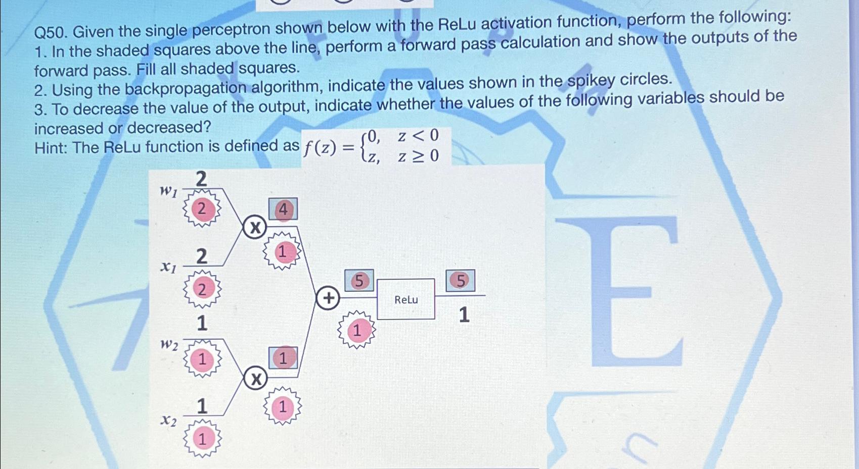 Solved Q50. ﻿Given the single perceptron shown below with | Chegg.com