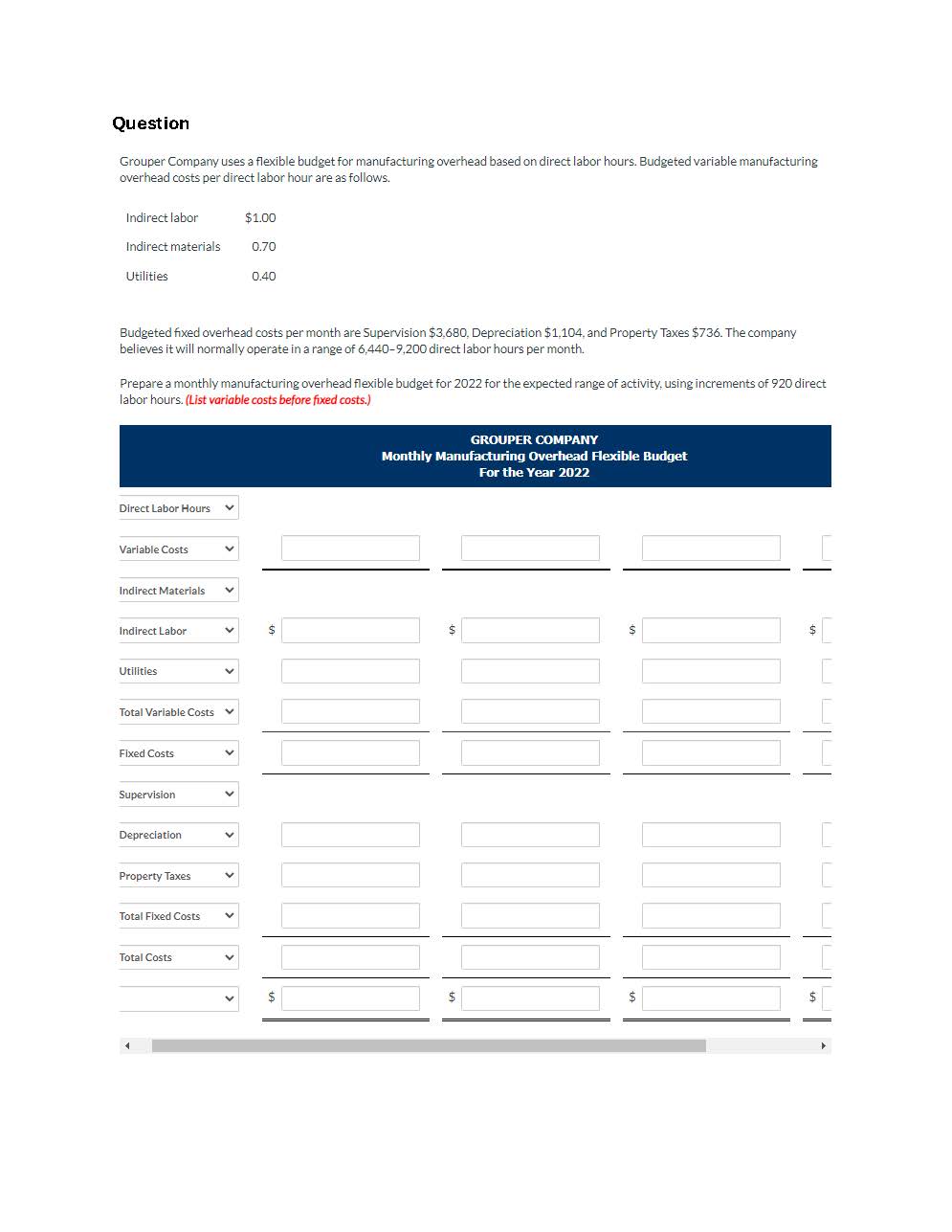 Solved QuestionGrouper Company uses a flexible budget for | Chegg.com