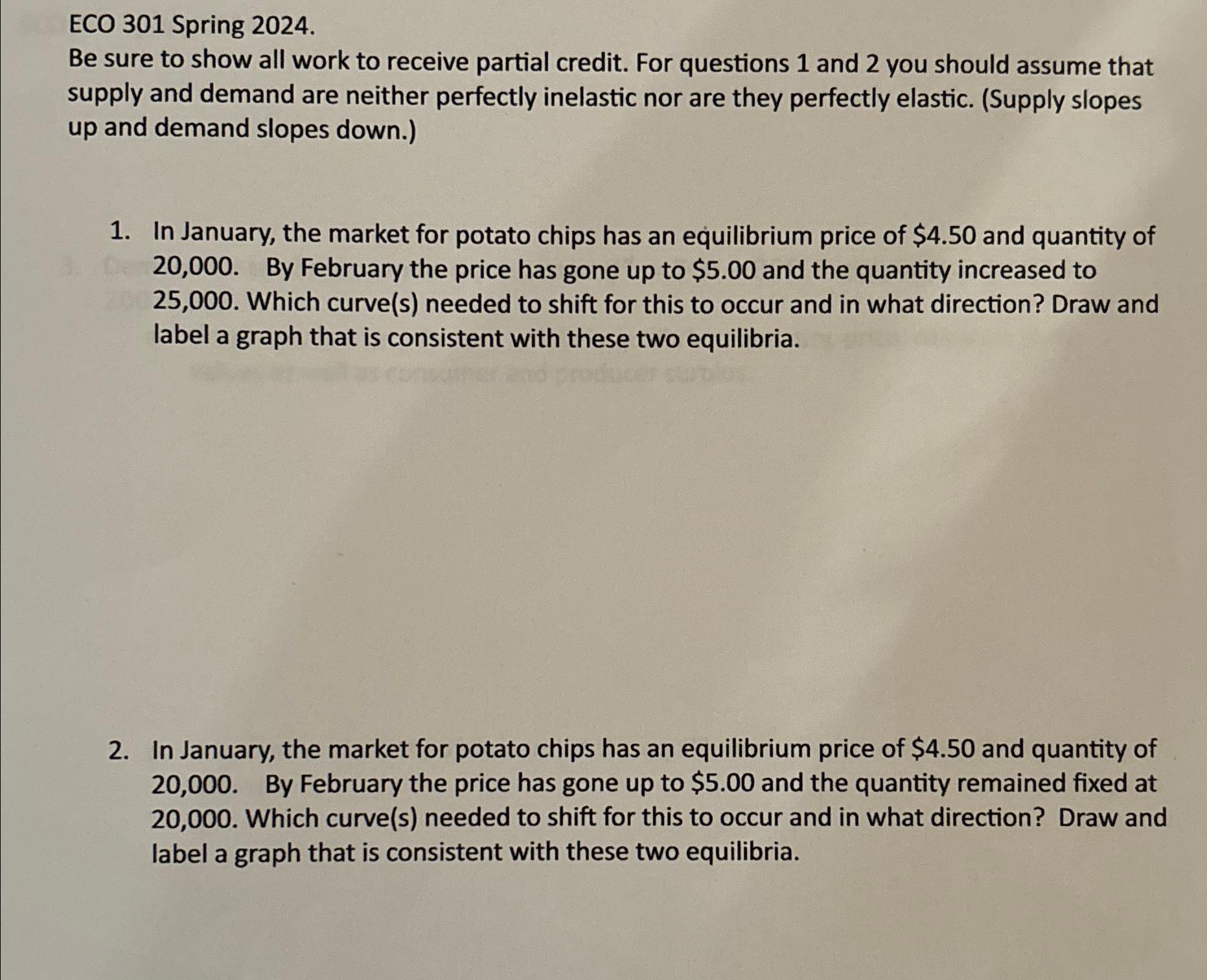 Solved Be sure to show all work to receive partial credit. | Chegg.com