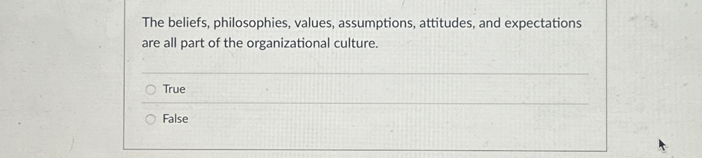 Solved The beliefs, philosophies, values, assumptions, | Chegg.com