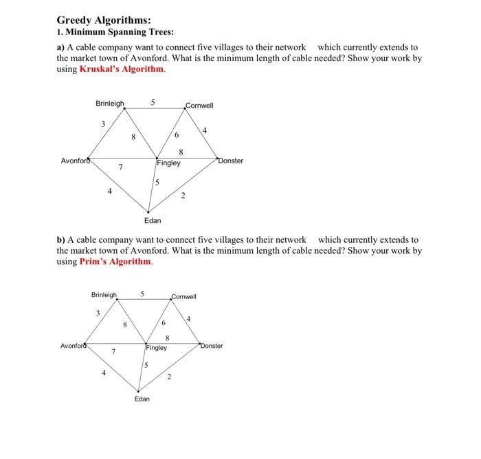 Solved Greedy Algorithms: 1. Minimum Spanning Trees: a) A | Chegg.com