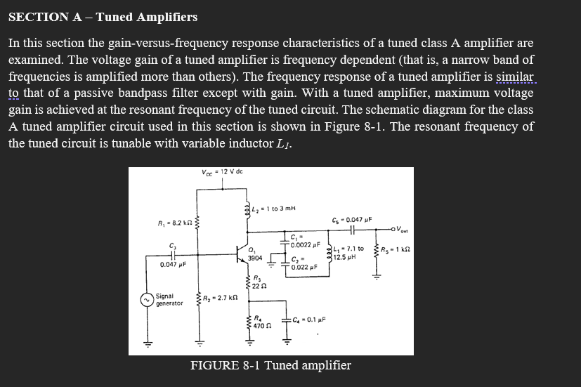 Solved SECTION A - ﻿Tuned Amplifiers In this section the | Chegg.com