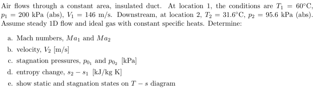 Solved Air flows through a constant area, insulated duct. At | Chegg.com