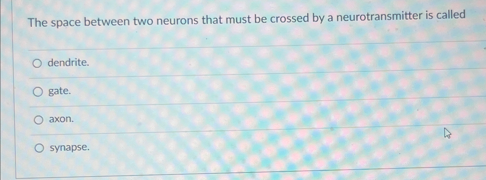 Solved The space between two neurons that must be crossed by | Chegg.com