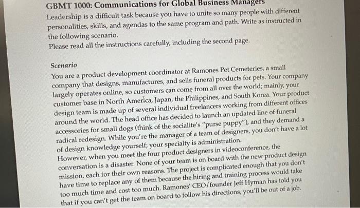 GBMT 1000: Communications for Global Business | Chegg.com