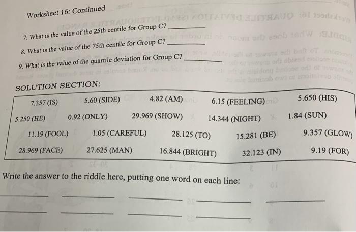 Solved Worksheet 16: QUARTILE DEVIATION (SEMI-INTERQUARTILE | Chegg.com
