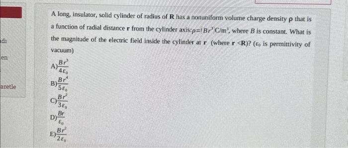 Solved A long, insulator, solid cylinder of radius of R has | Chegg.com