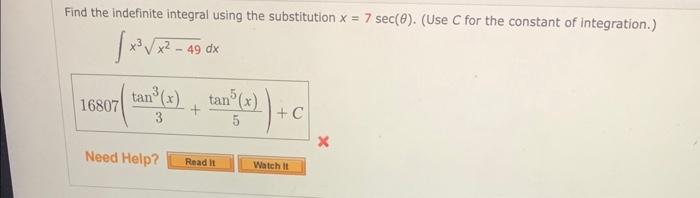 Solved Find the indefinite integral using the substitution | Chegg.com