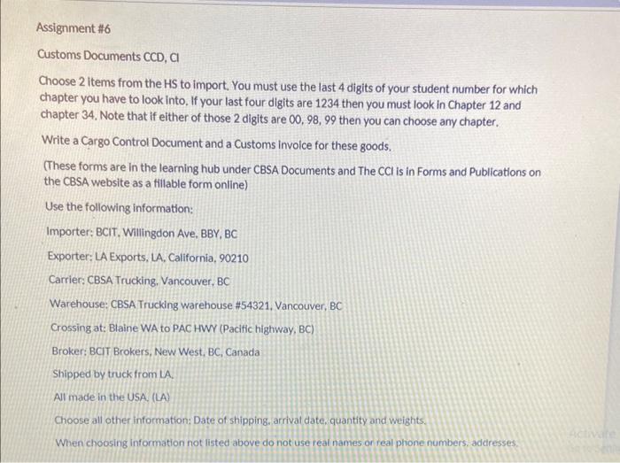 Solved Customs Documents CCD, CI Choose 2 ltems from the HS | Chegg.com