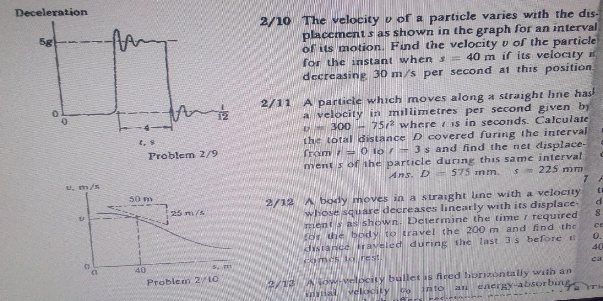 Solved Deceleration 2/10 The velocity v of a particle varies | Chegg.com