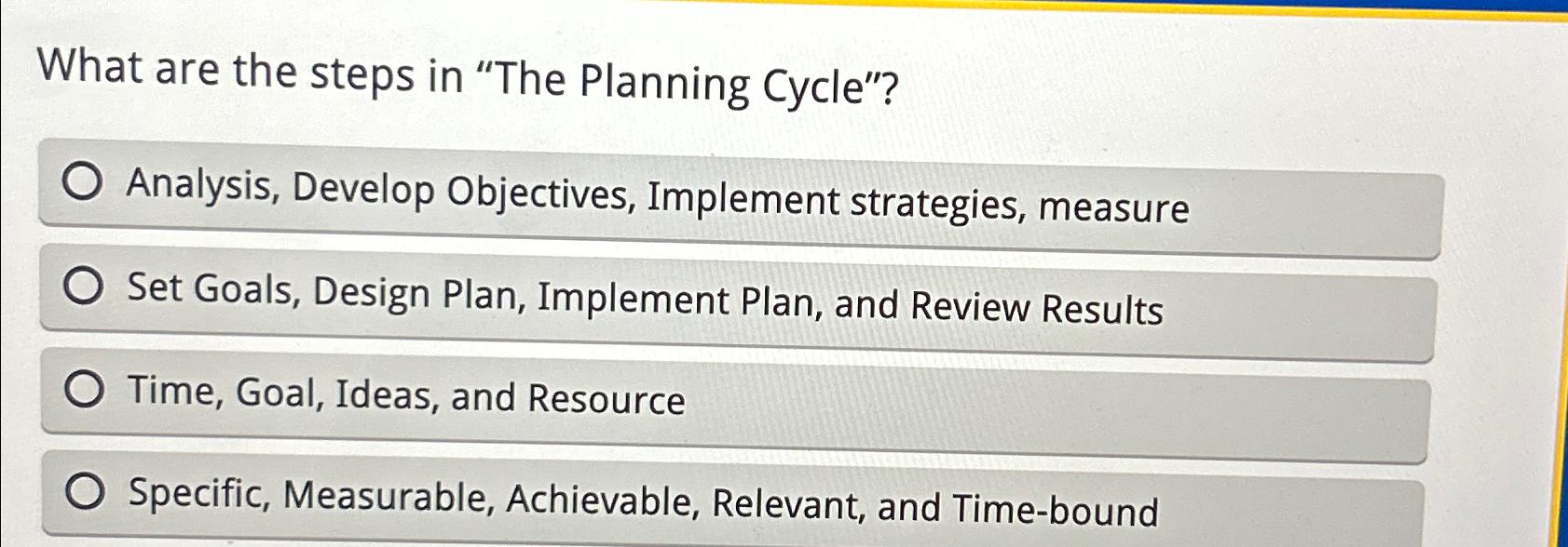 Solved What are the steps in "The Planning Cycle"?Analysis, | Chegg.com