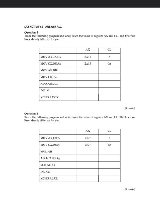 Solved Question 1 Trace the following program and write down | Chegg.com