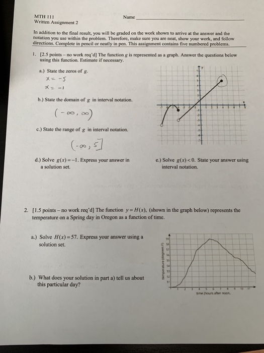 Solved Name MTH 111 Written Assignment 2 In addition to the | Chegg.com