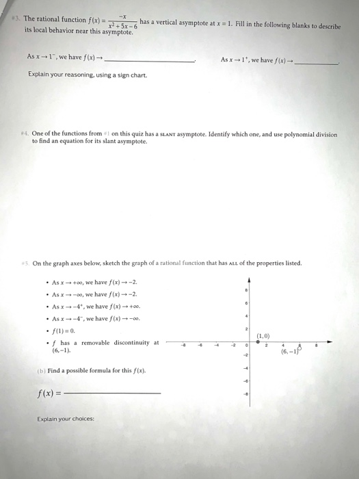 Solved 3. The rational function f(x) its local behavior near | Chegg.com
