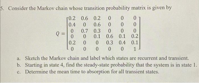 Solved Consider the Markov chain whose transition | Chegg.com